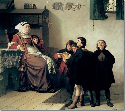 O jovem Lutero canta diante da senhora Ursula Cotta em Eisenach ...